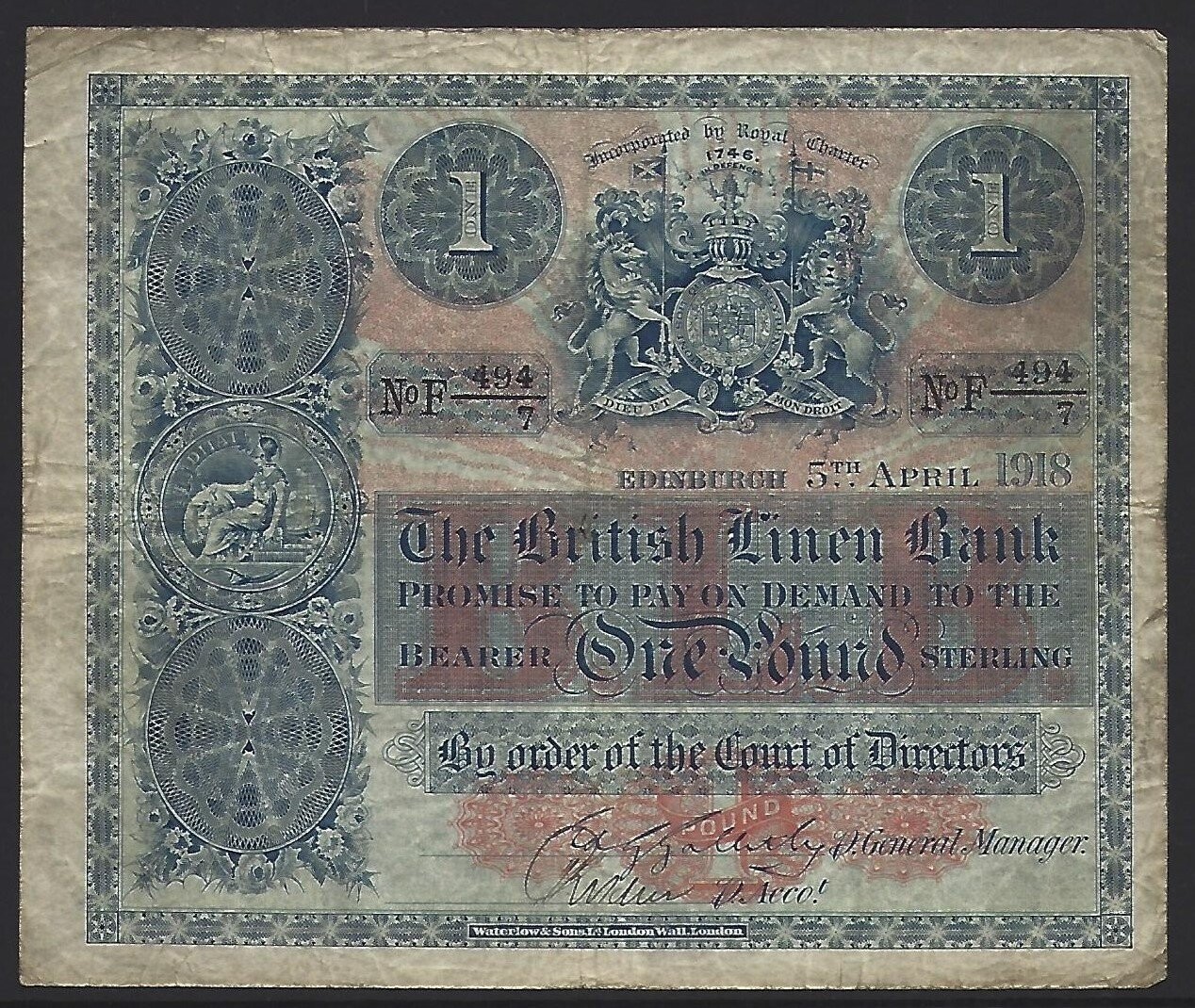 British Linen Bank, 1 Pound, 5th April 1918