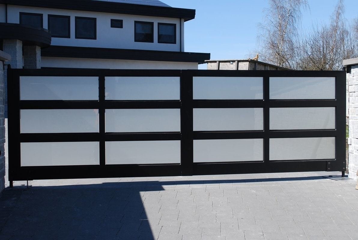 Fogged Glass Aluminum Double Swing Gate - Vancouver custom iron gates ...
