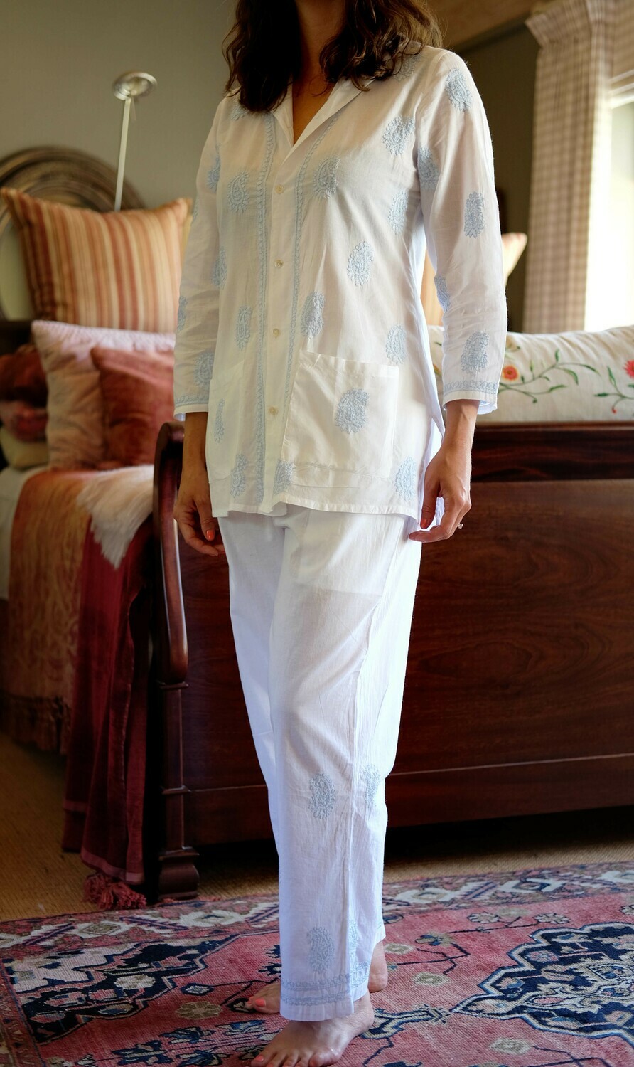 Light Blue Paisley Cotton Pajamas