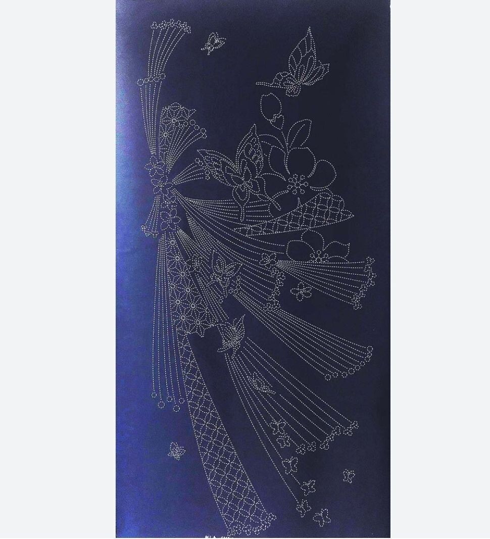 Sashiko Panel HM-05 Noshi Ribbons and Butterflies Indigo