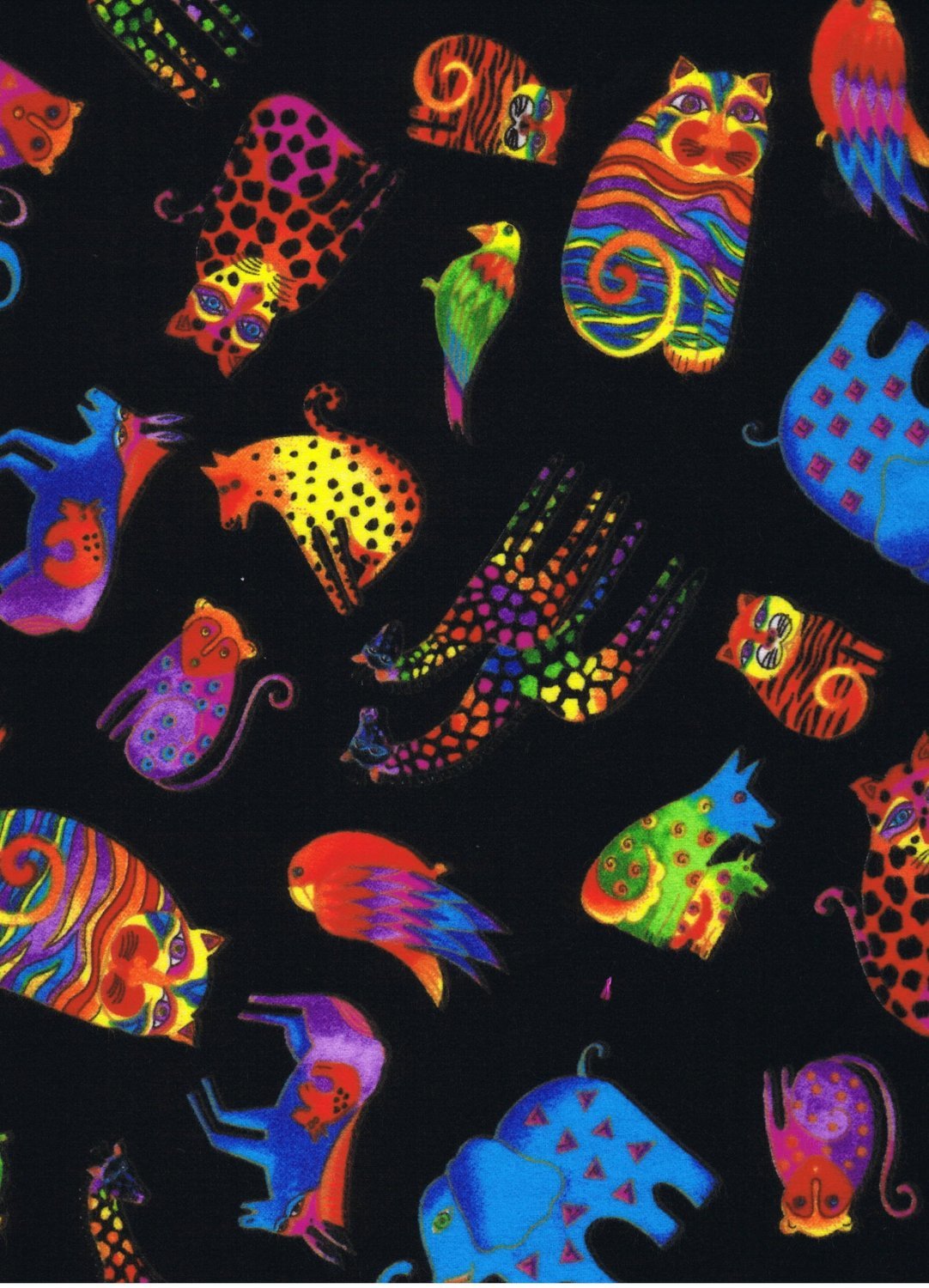 Scattered Animals on Black Large Flannel