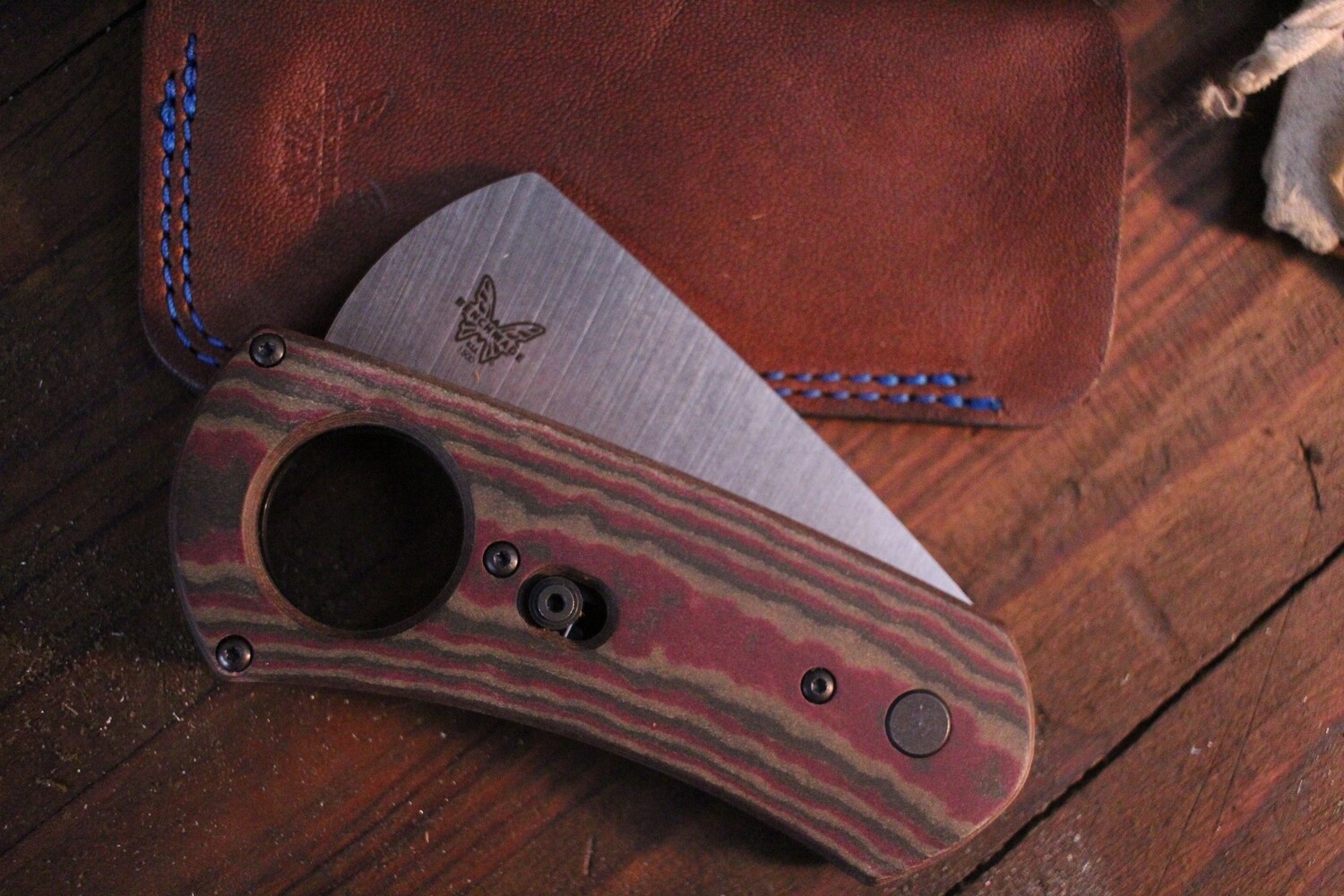 Benchmade Cigar Cutter Blue Class AXIS / Choclate Brown & Red Richlite ...