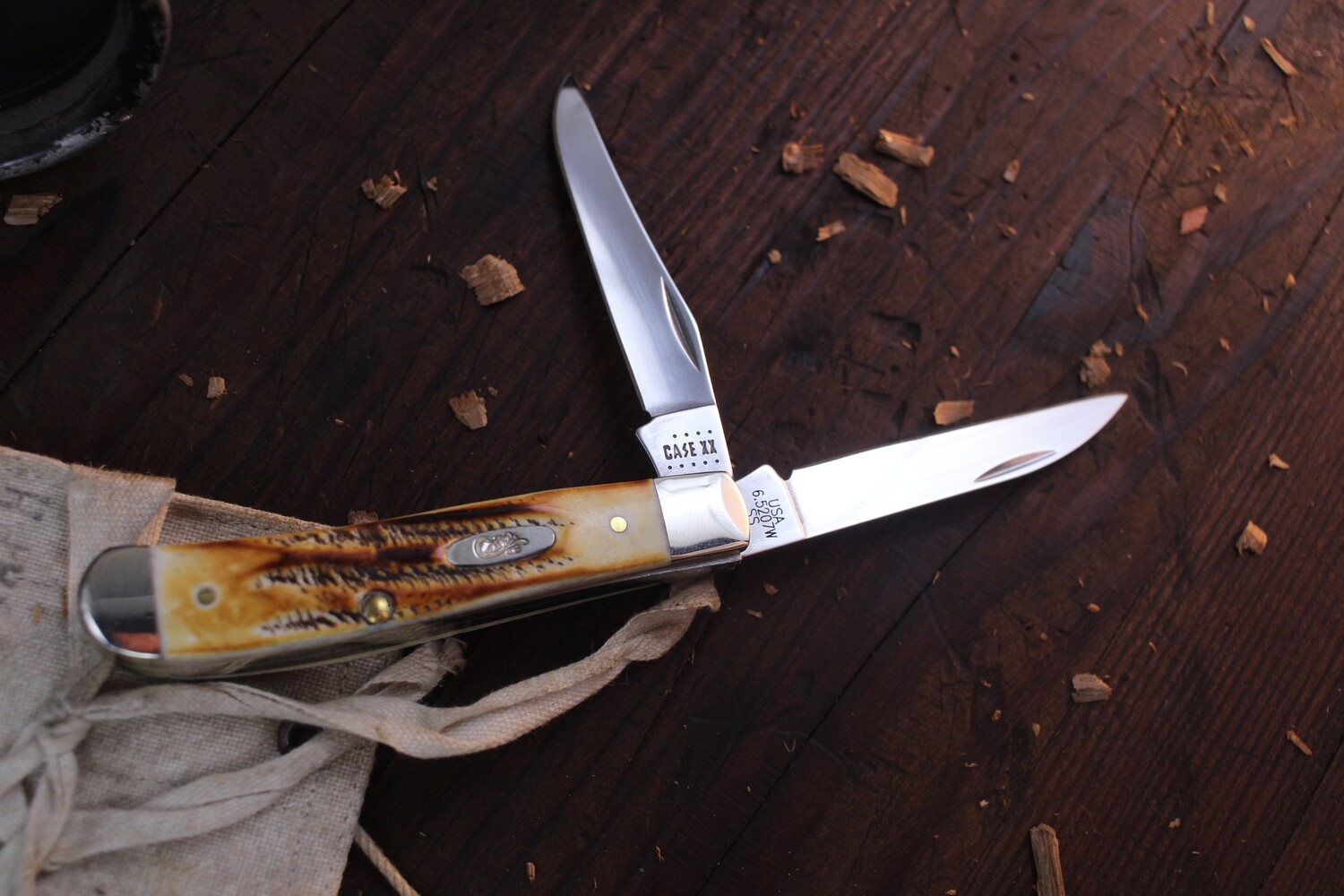 Case Wharncliffe Mini Trapper 6.5207W 3.5" / Jigged Burnt Bonestag / Silver Bolsters