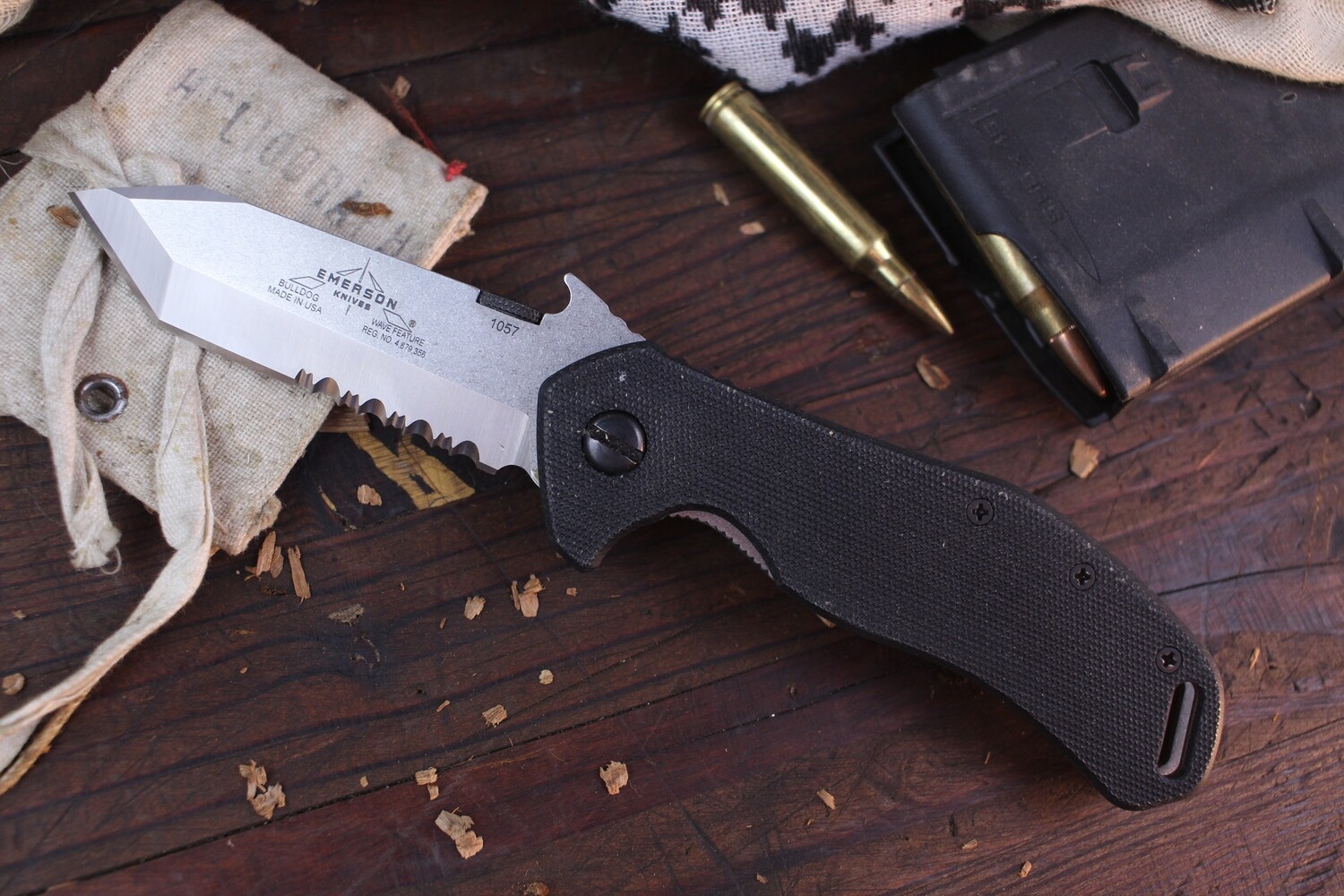 Emerson Bulldog SFS 3.2" Wave Hook Folder / Black G10 / Stonewash ...