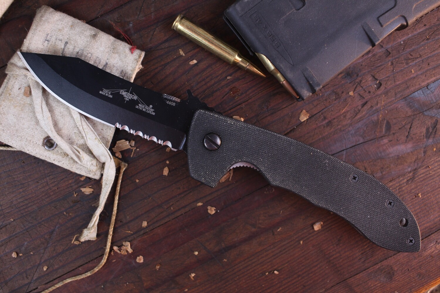 Emerson CQC-8 BTS 3.9" Bowie Wave Folder/ Black G10 / Black Serrated ...