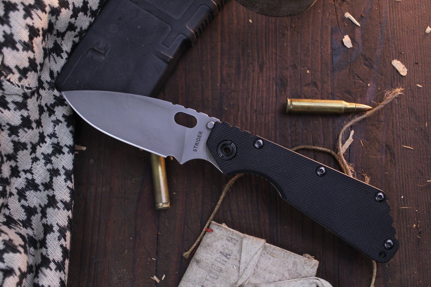 Strider SMF NSN 3.875" Folding Knife / Black G10 & Titanium / Bead ...