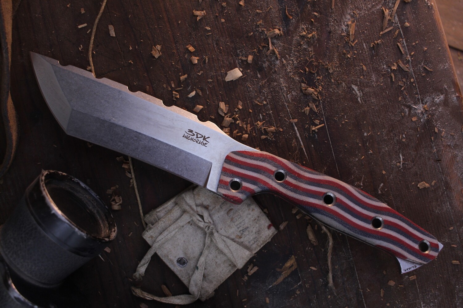 3DK Amuk 'Merica 6" Fixed Tanto Point, Elmax Blade / Red-White-Blue Micarta