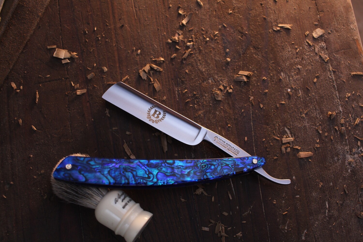 Boker Blue Shell 5/8" French Point Straight Razor / Blue Paua Shell ...