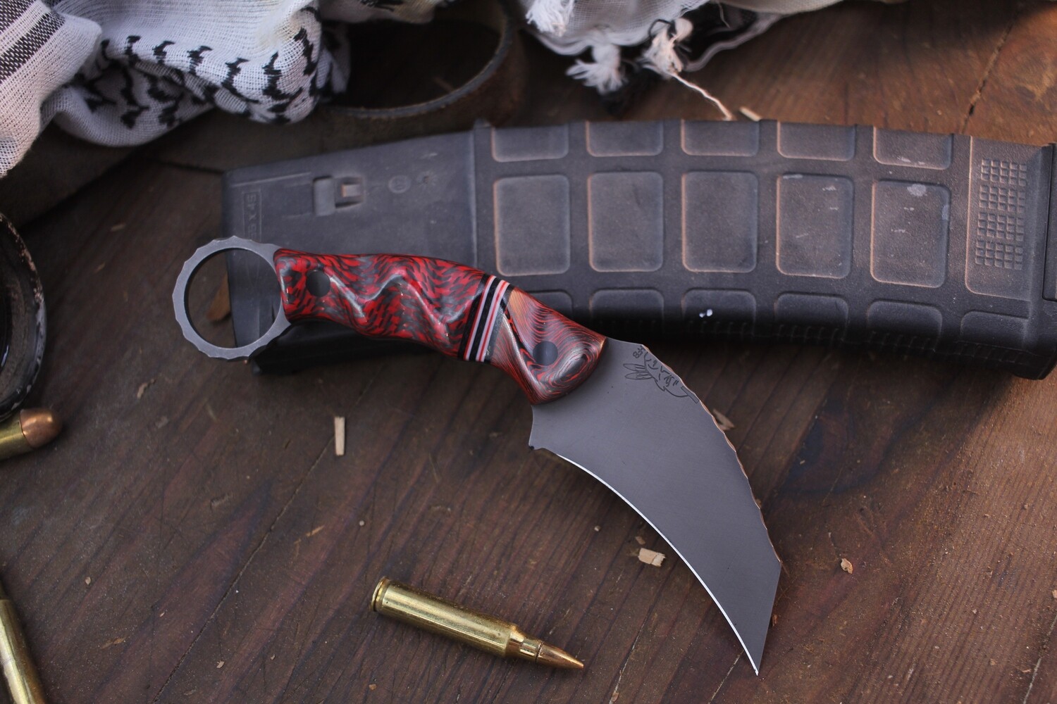 Copy of Half Face Blade Karambito 3" Fixed Blade / Lava Flow Carbon ...