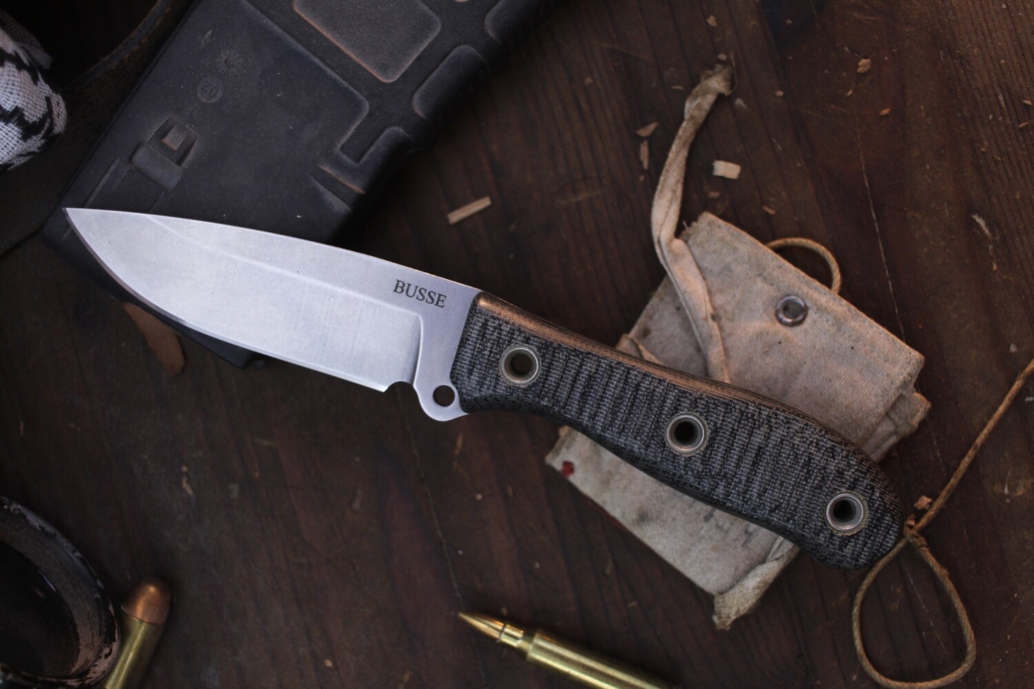 BUsse Knives Game Warden 3.5" Fixed Blade / Black Micarta / Stonewashed ...