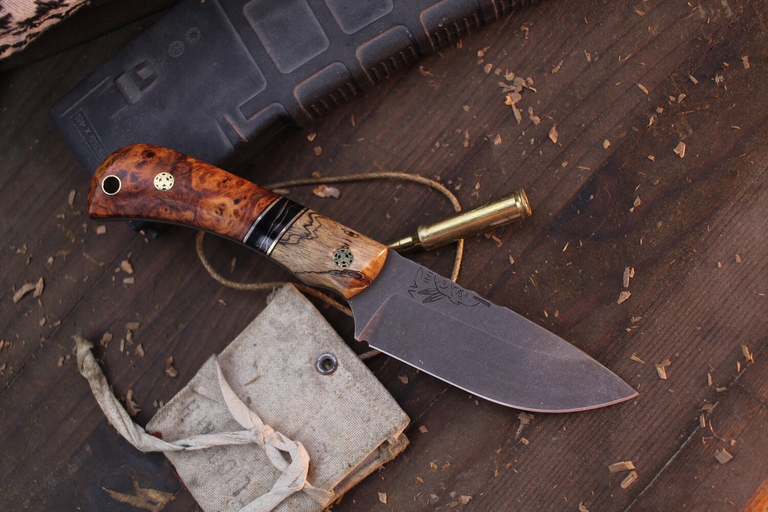 Half Face Blade Cav Jr. 3.5" Fixed Blade / Spalted Maple And Amboyna ...