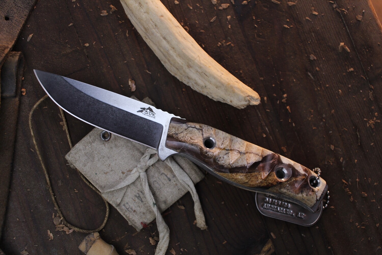 3DK MAK 4" Fixed Drop Point, M390 Blade / Composite Walrus Jaw Bone Handle