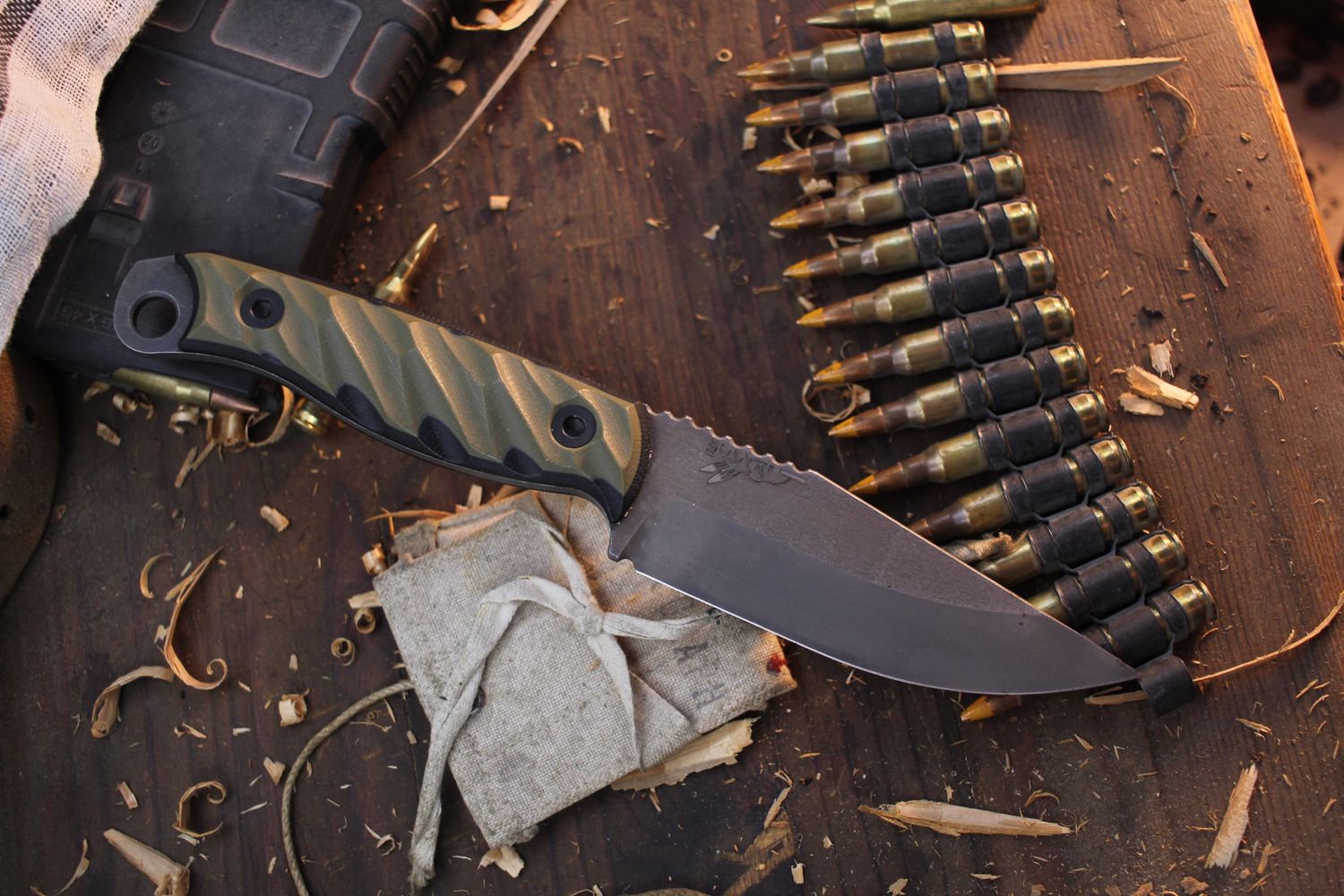 Half Face Blade Crow Jr. 4" Fixed Blade / Fluted Black & OD Green G-10 ...