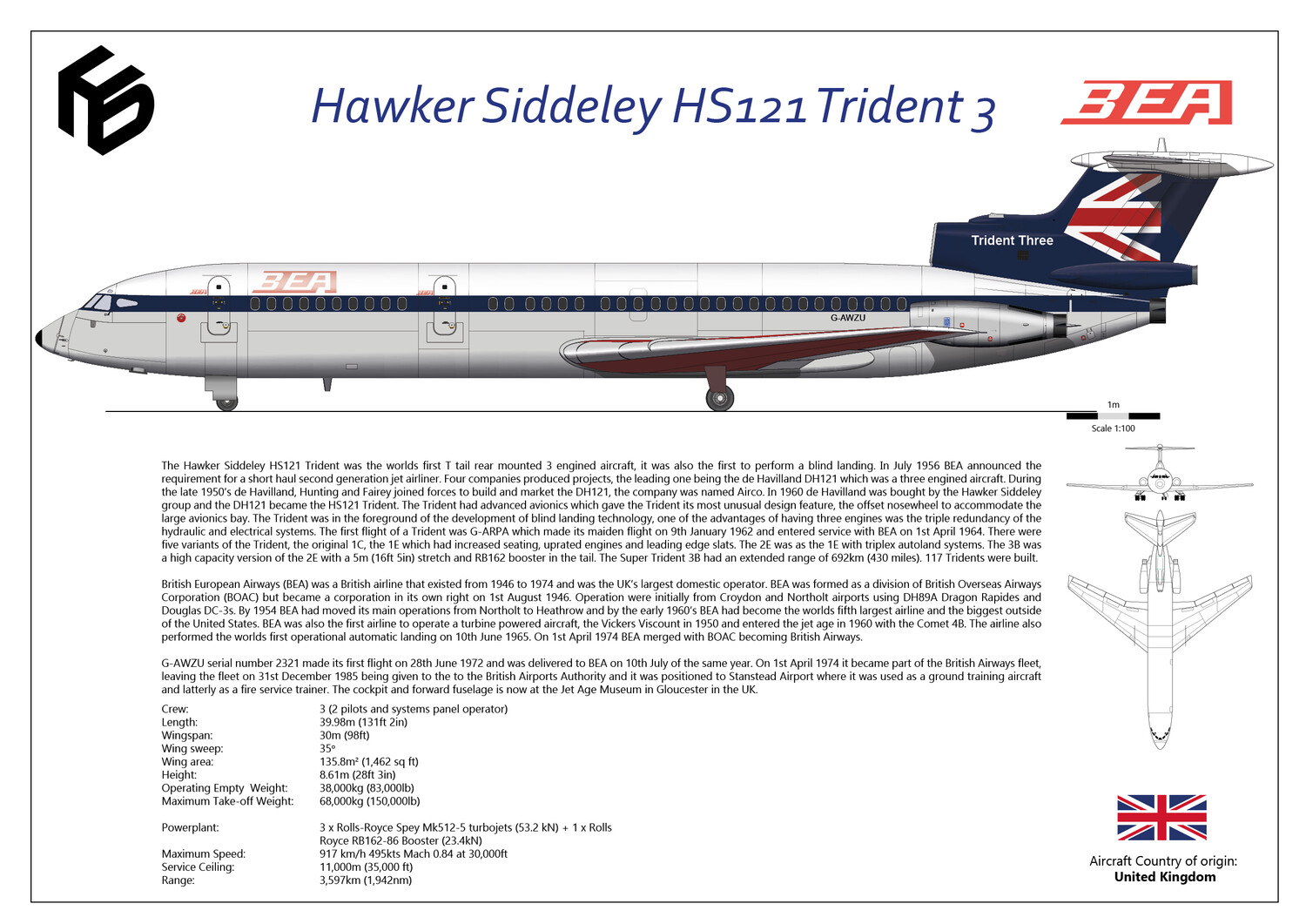 Hawker Siddeley Trident 3 G-AWZU of BEA