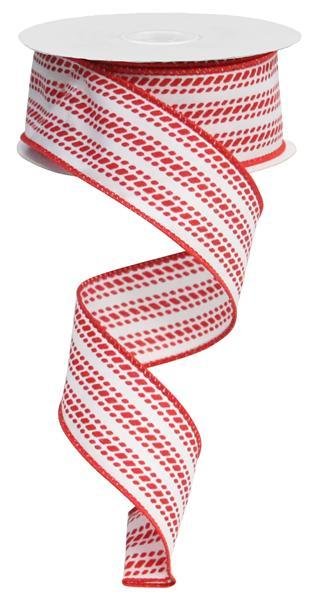Red/White - Dash Vertical Stripe Wired Ribbon