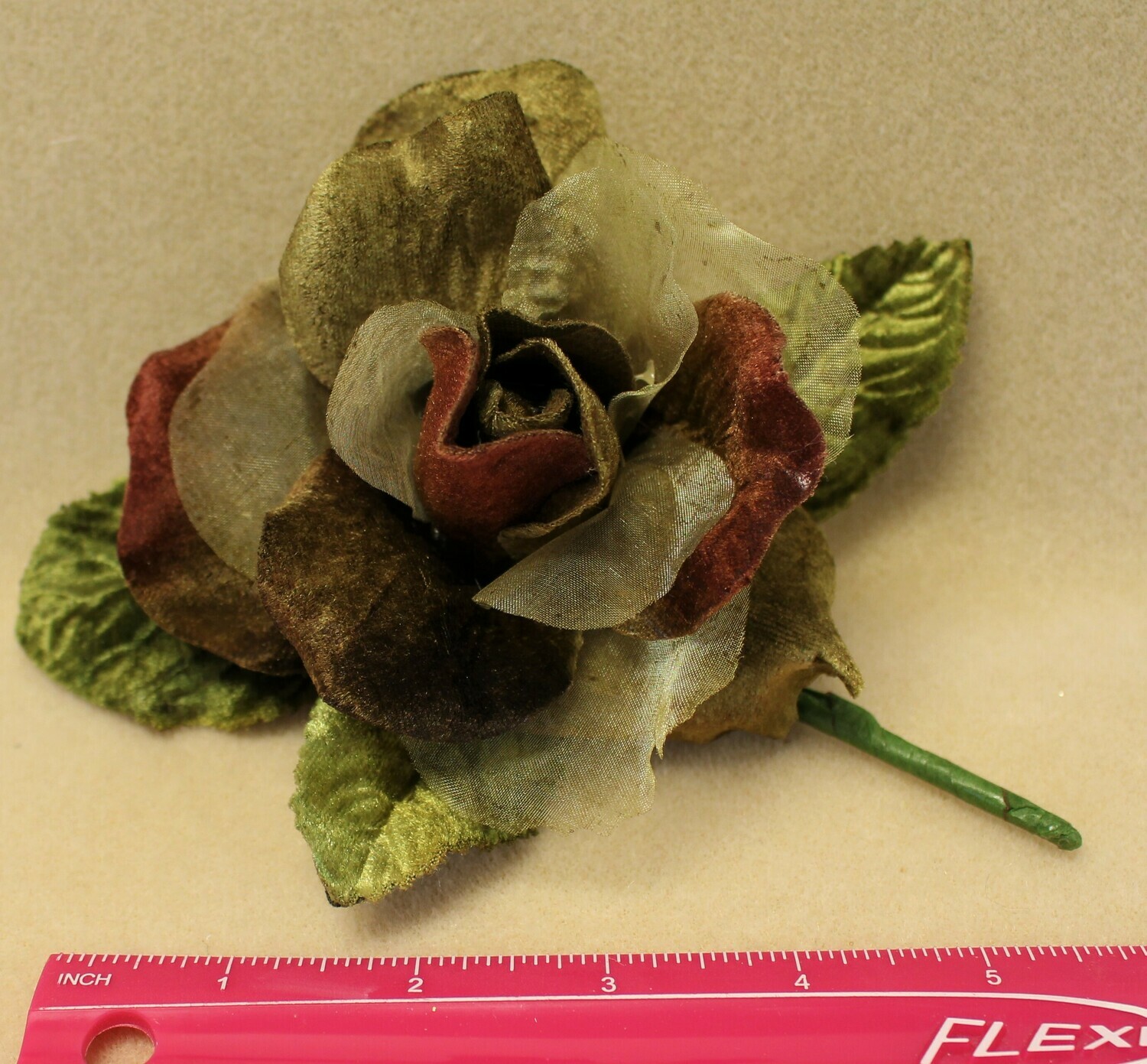 Vintage Russet & Moss Green Velvet Rose