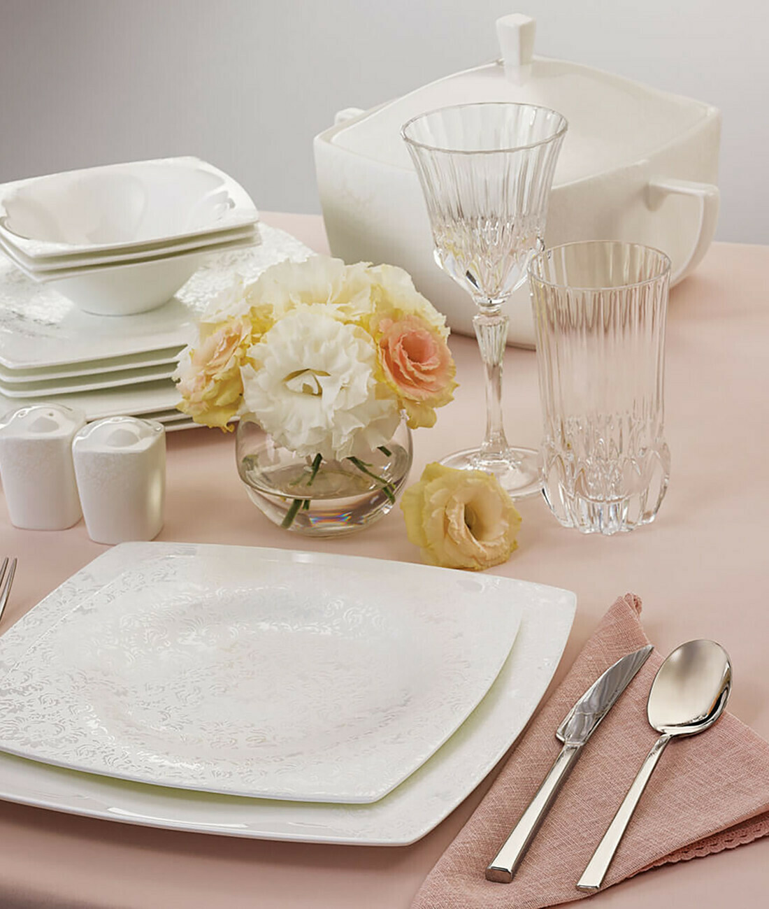 KARACA Fine Pearl Helen 62 Pieces Dinnerware - Yemek Takimi Square