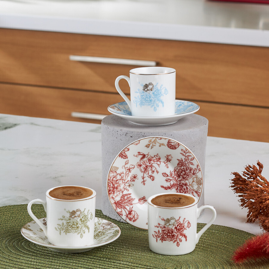 KARACA Grand Asorti 6 Person Kahve Fincani - Turkish Coffee Set