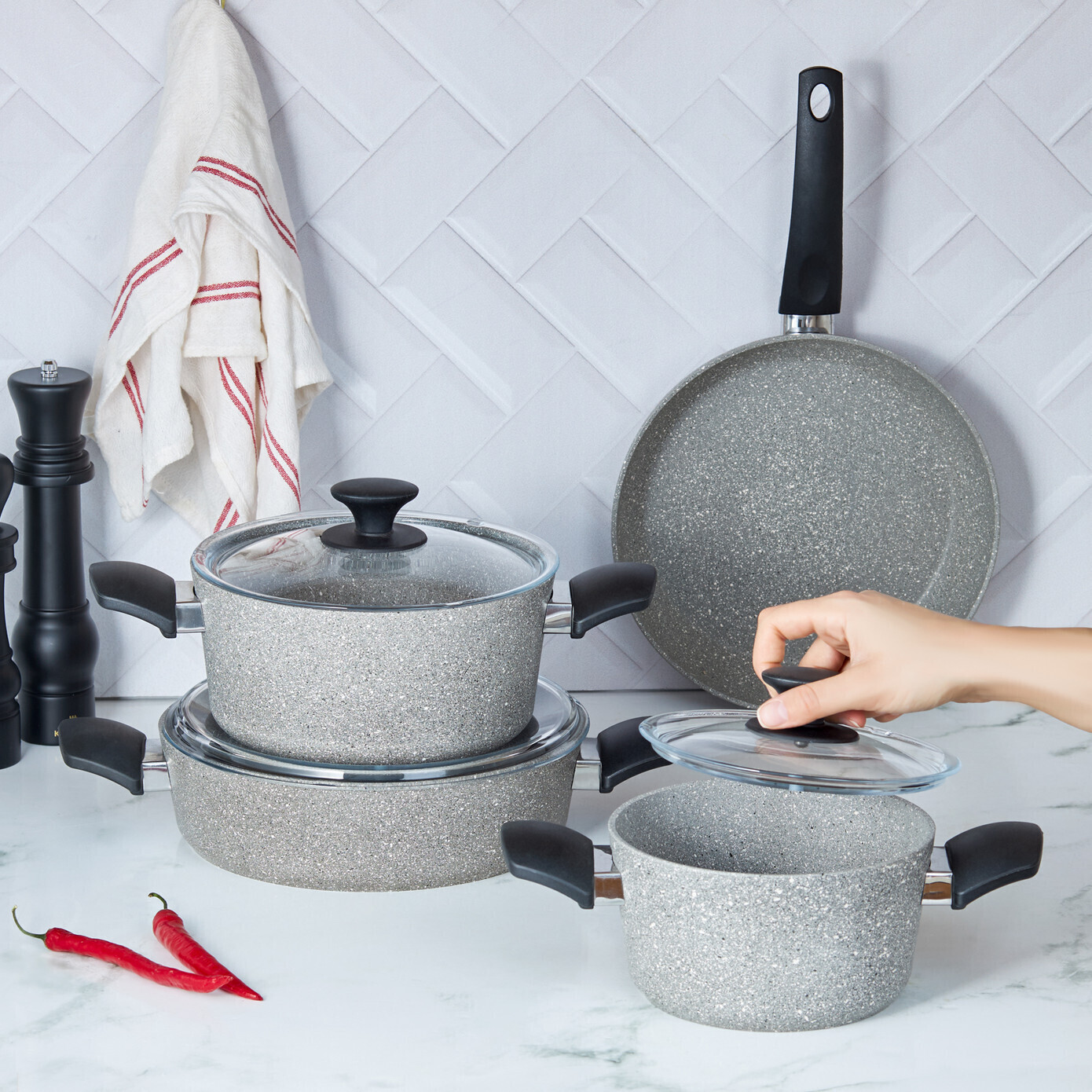 KARACA BIOGRANIT GREY V1 7 PIECES COOKWARE SET