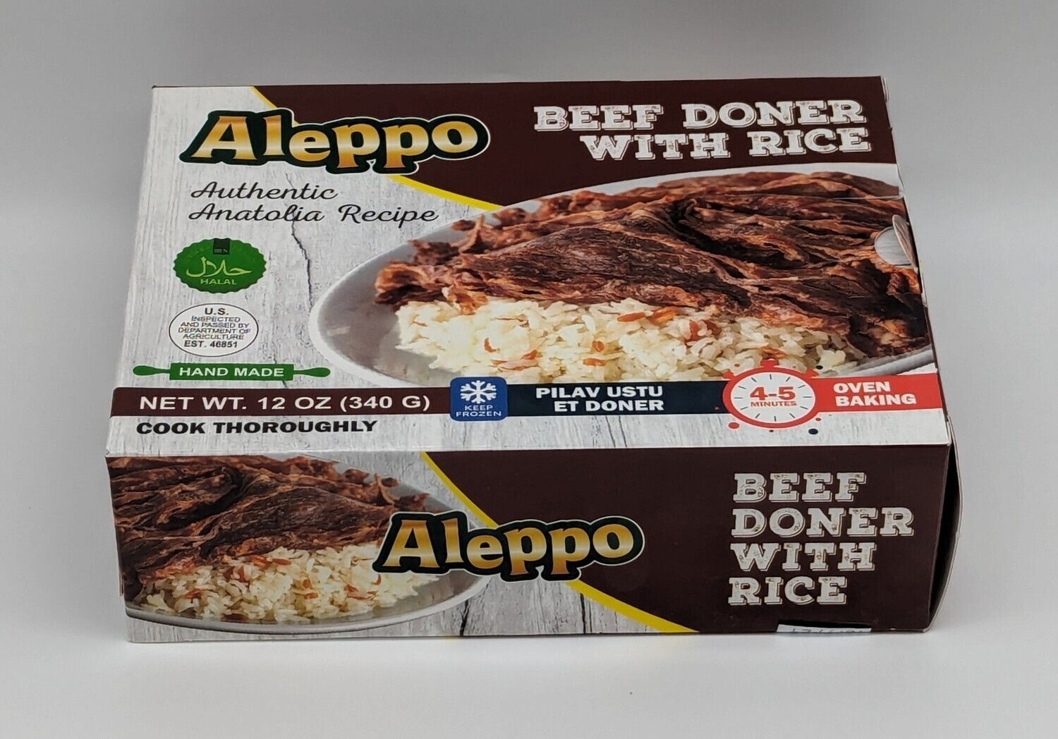 ALEPPO Beef Doner with Rice 12oz - Beef Gyro Over Cooked Rice 340g