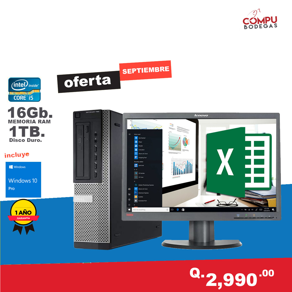 Intel Core I5 3.0Ghz. | 16Gb Ram | 1 Tera Byte Disco Duro | Monitor 22".