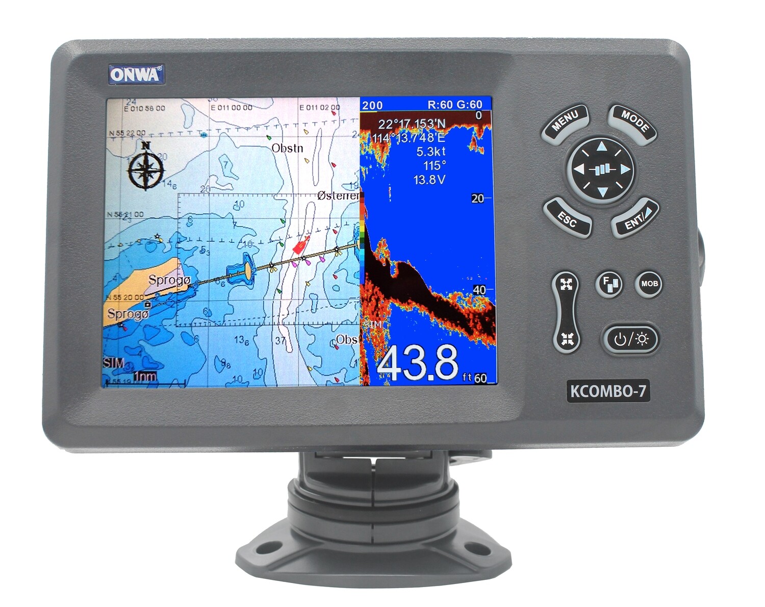 ONWA 7" GPS Chartplotter w/ Fishfinder - KCombo-7