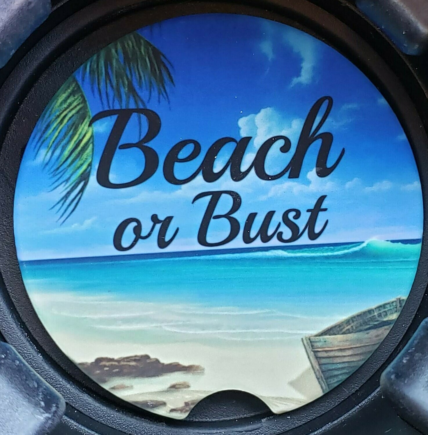 Beach or Bust Sandstone Car Coaster - Set of Two
