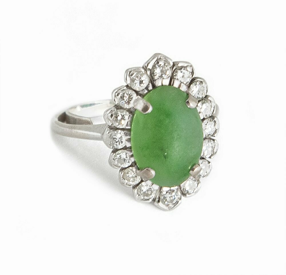 White Gold Jade & Diamond Ring