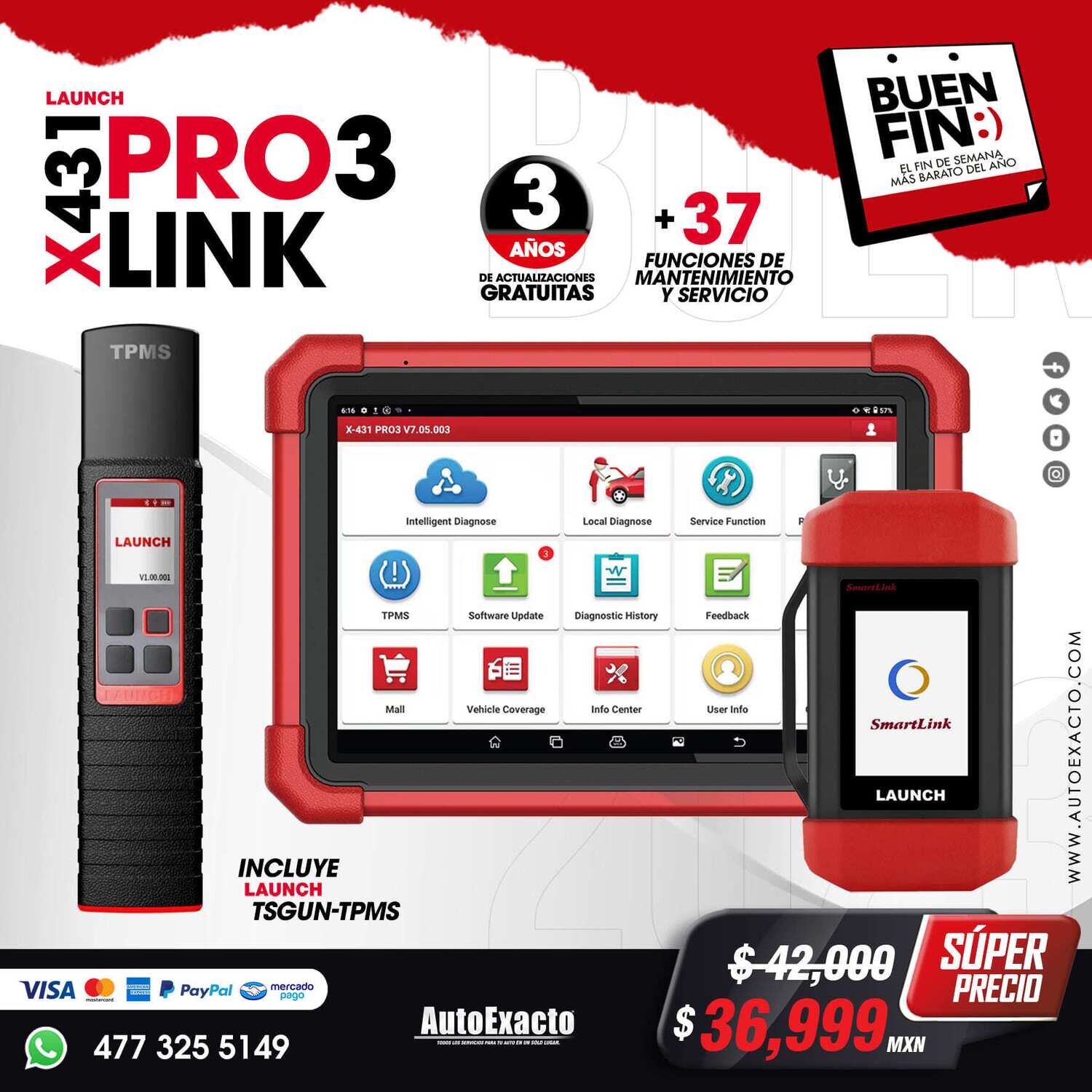 LAUNCH X431 PRO 3 LINK + TSGUN