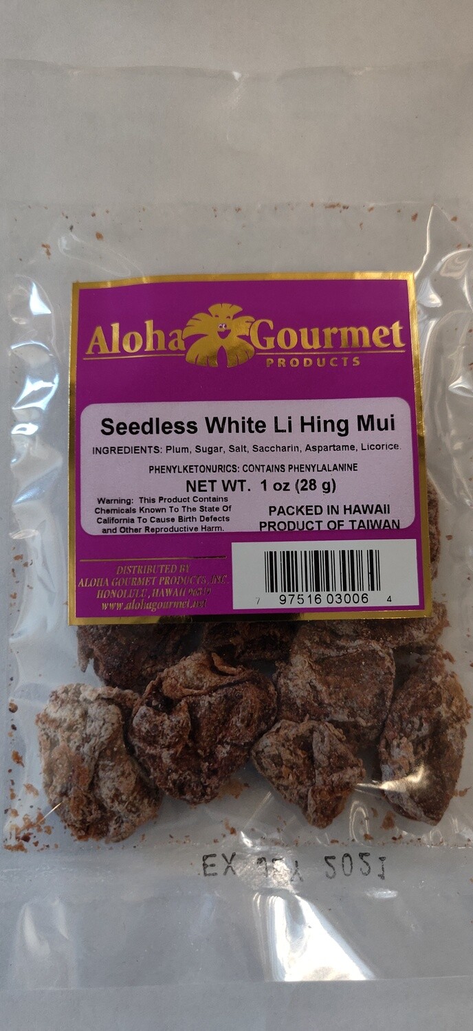 Aloha Gourmet Seedless Li Hing Mui White 2 oz | Hawaii