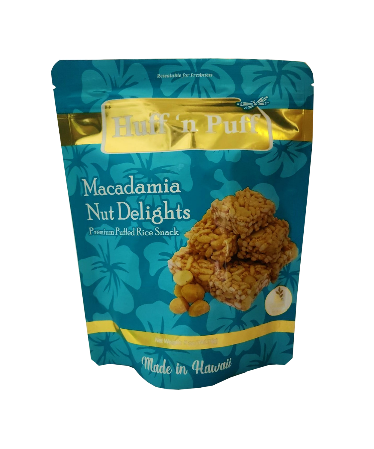Huff 'N Puff Macadamia Nut Delights Premium Puffed Rice Snacks 5 oz