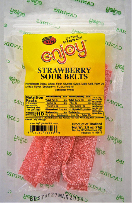 Enjoy Strawberry Sour Belts 2.5 oz | Hawaii Snacks