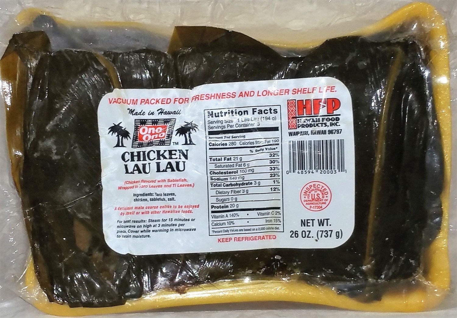 Ono Chicken Lau Lau 3/pk 26 oz tray