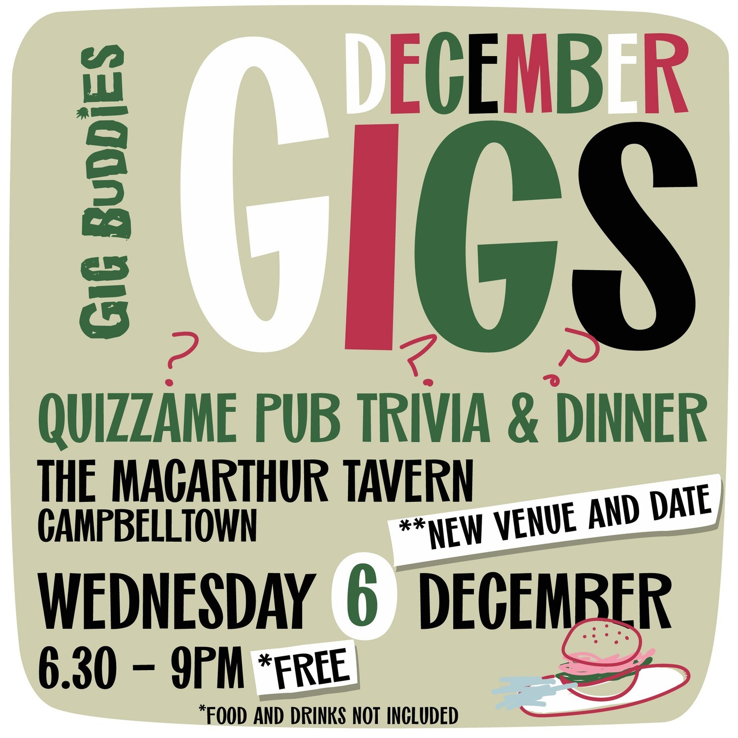 Quizzame (trivia) & dinner @Macarthur Tavern - Wednesday 6 December