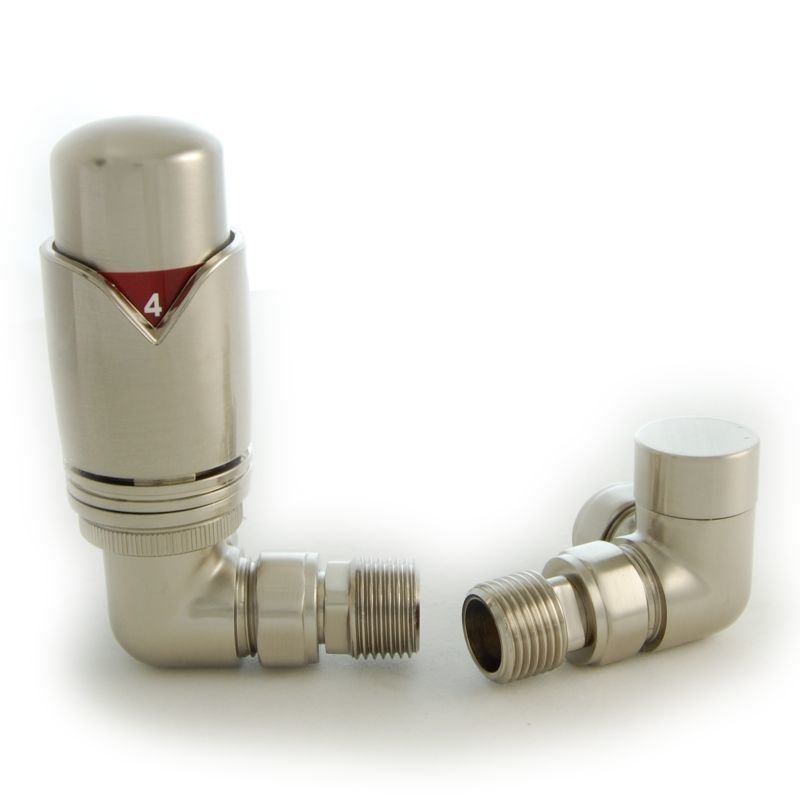 Essential Thermostatic Corner Valve in Brushed Nickel finish