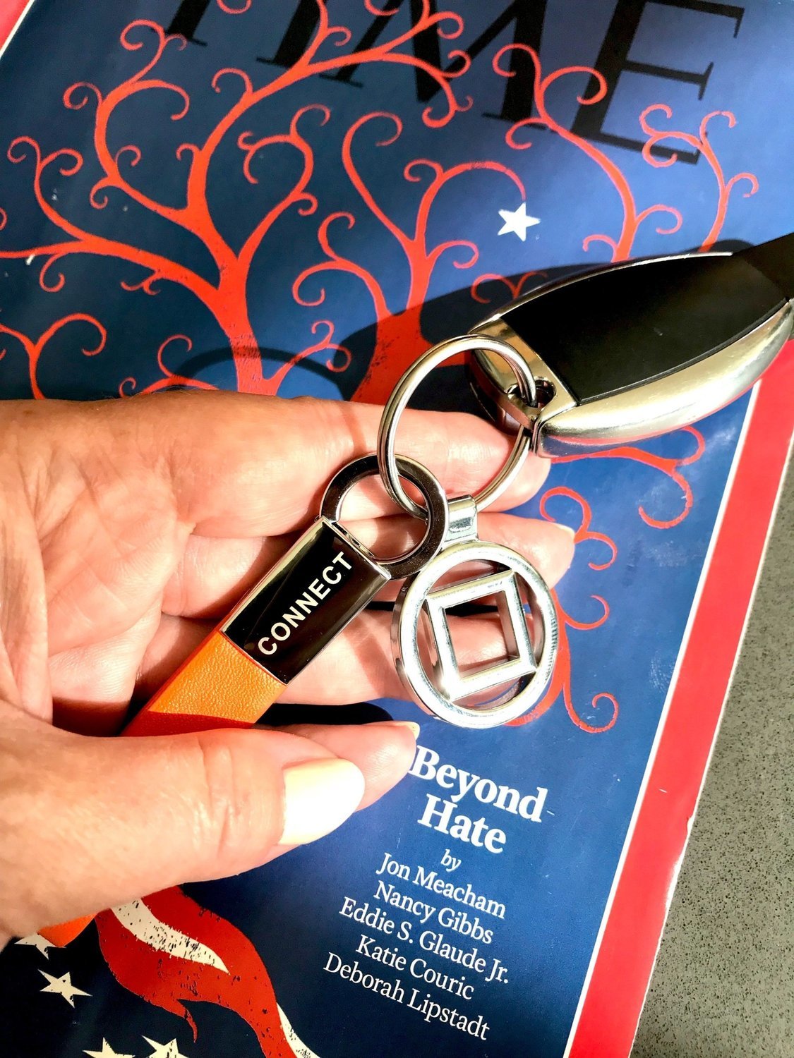 CONNECT With The World Keychain (orange leather)
