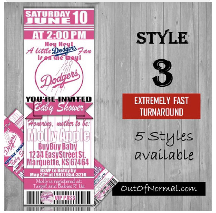 Los Angeles Dodgers Baseball Baby Shower Invitation