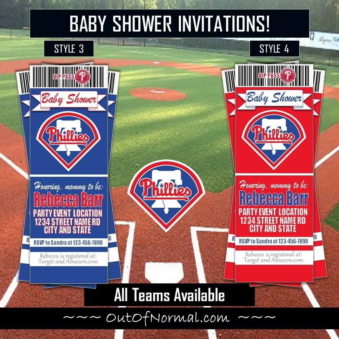 Philadelphia Phillies Baby Shower Baseball Ticket Invitation invite
