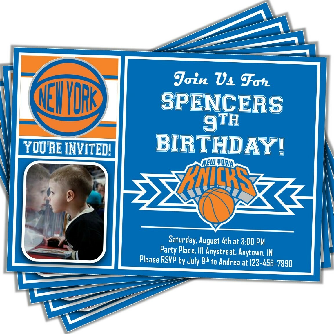 New York Knicks NBA Basketball Photo Birthday Invitation