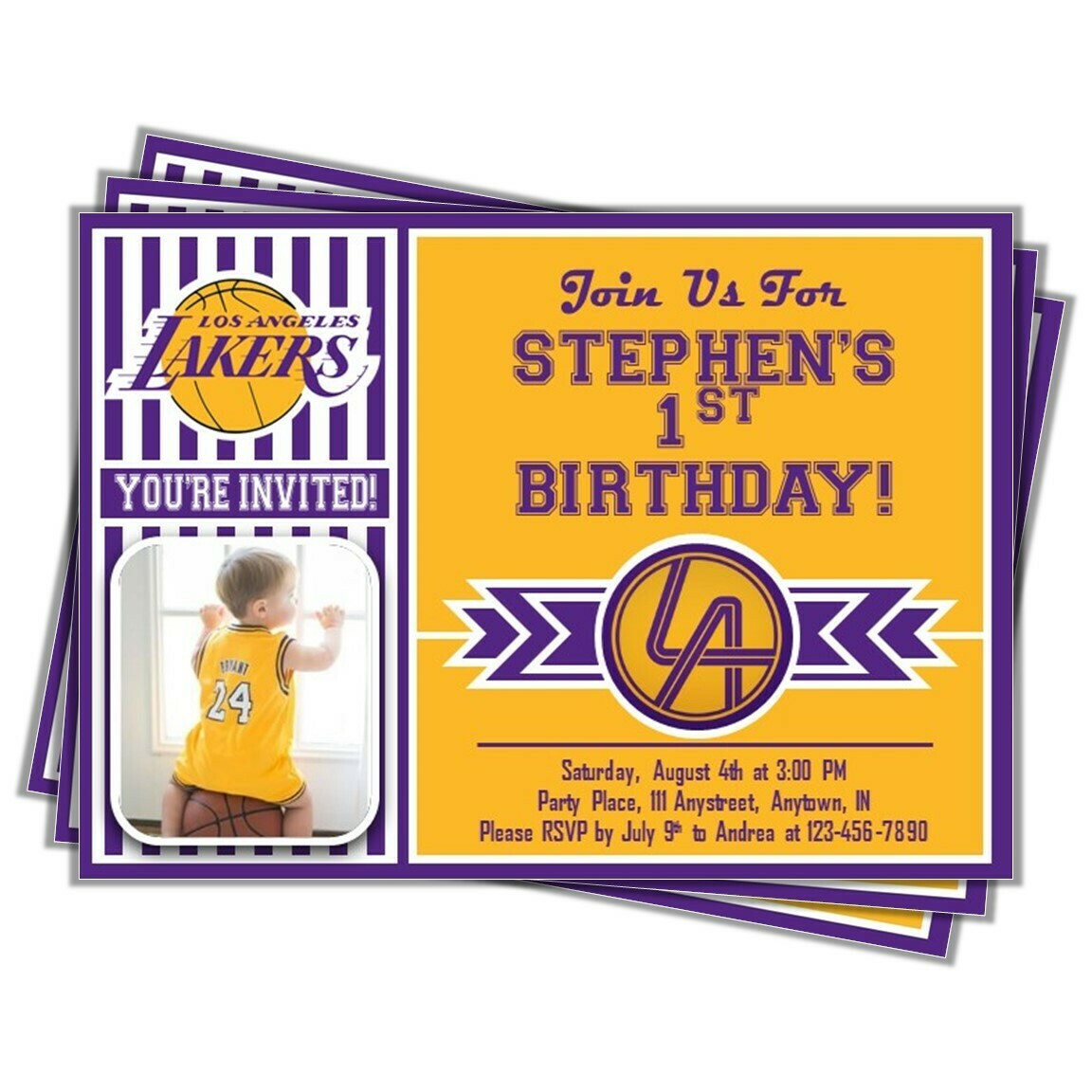 Los Angeles Lakers NBA Basketball Photo Invitation