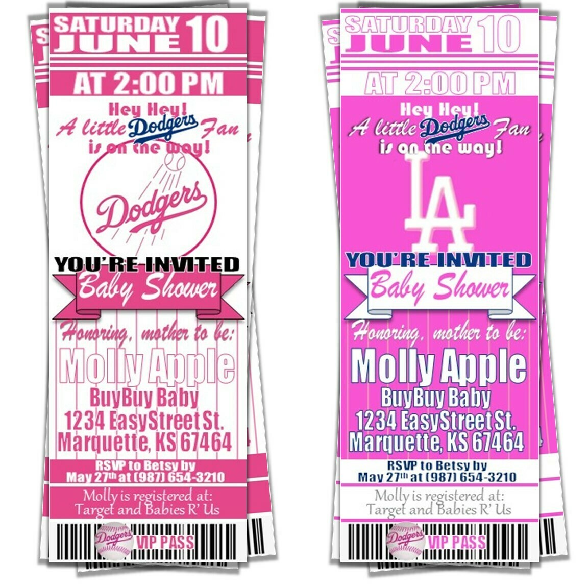 Los Angeles Dodgers Baseball Baby Shower Invitation