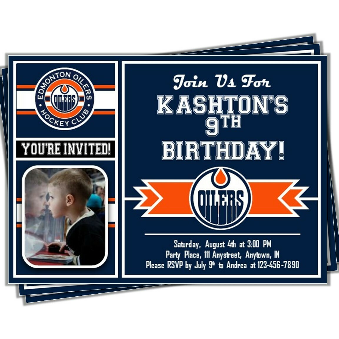 Edmonton Oilers Photo Birthday Invitation NHL Hockey