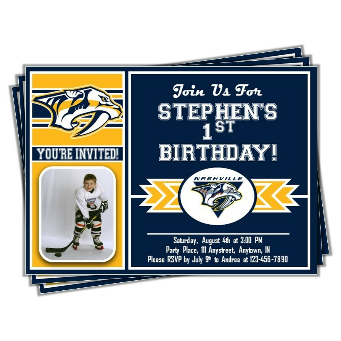 Nashville Predators Photo Birthday Invitation NHL Hockey