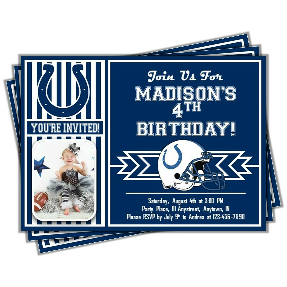 Indianapolis Colts Photo Pic Football 5"x7" invitation