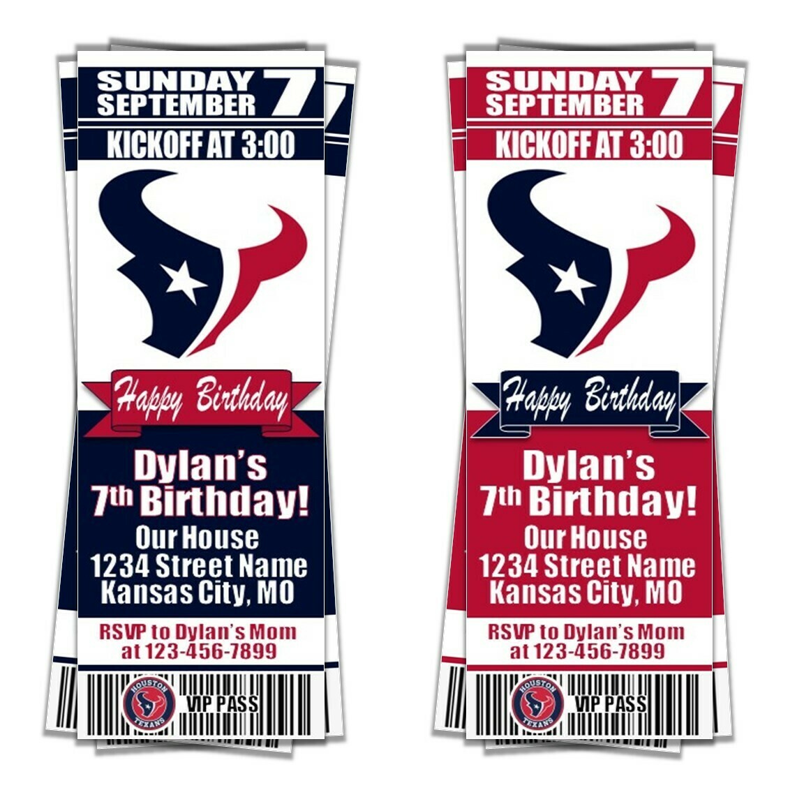 Houston Texans Birthday Ticket Style Invite Custom