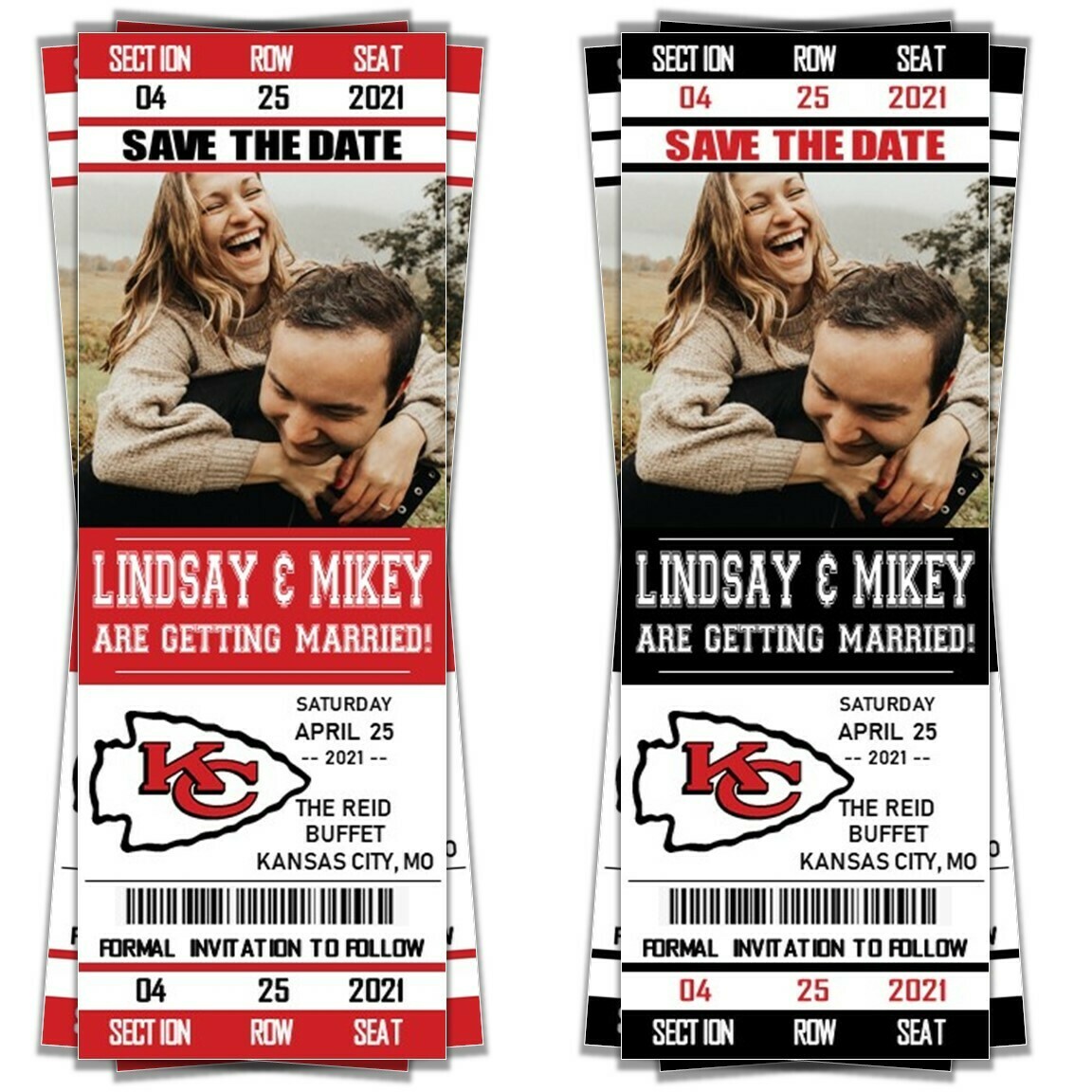 Kansas City Chiefs KC Save The Date Party Football Ticket Portrait
