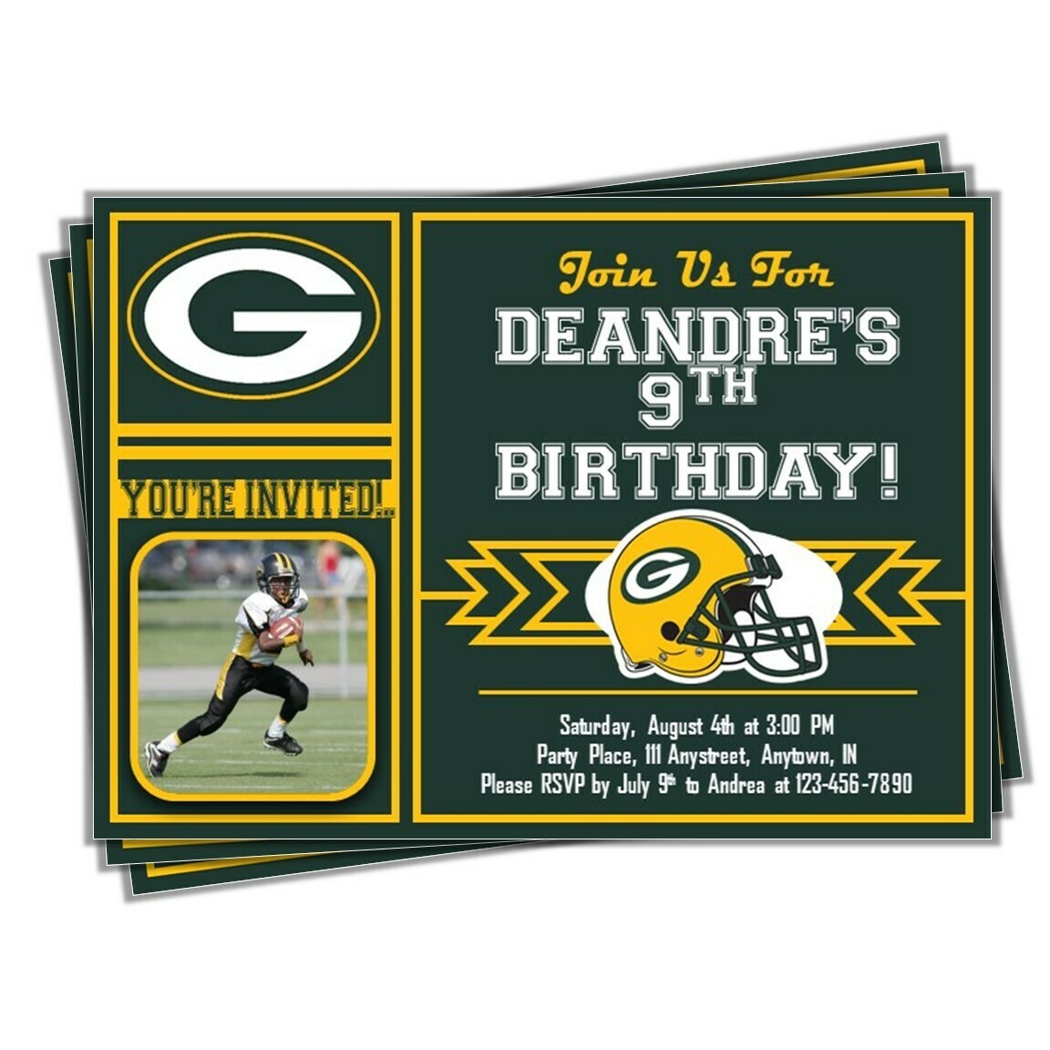 Green Bay Packers Photo pic Football 5"x7" invite