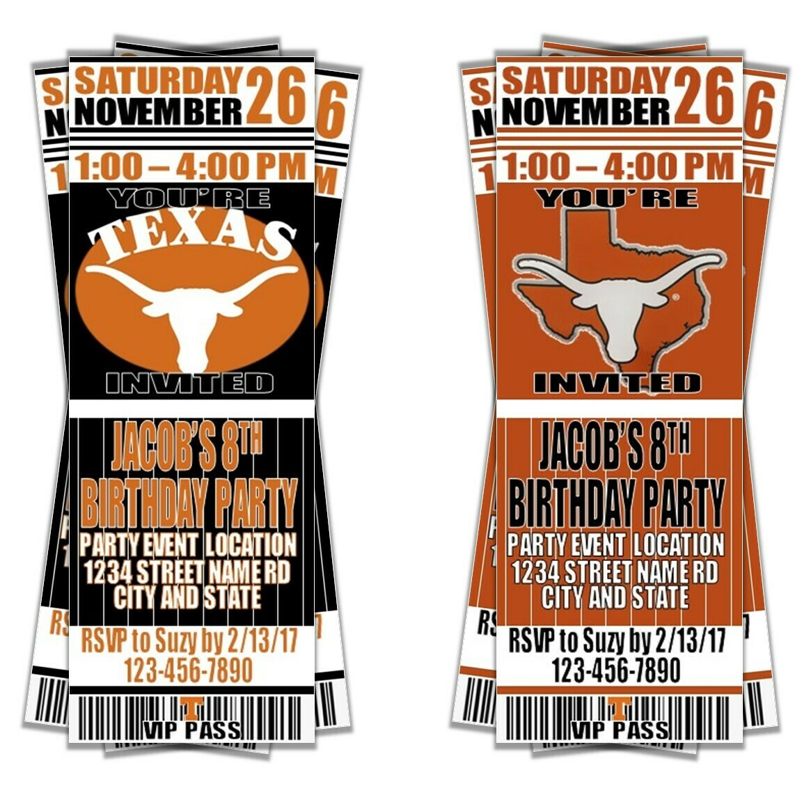 Texas Longhorns #hookem Photo Ticket Style Invitation