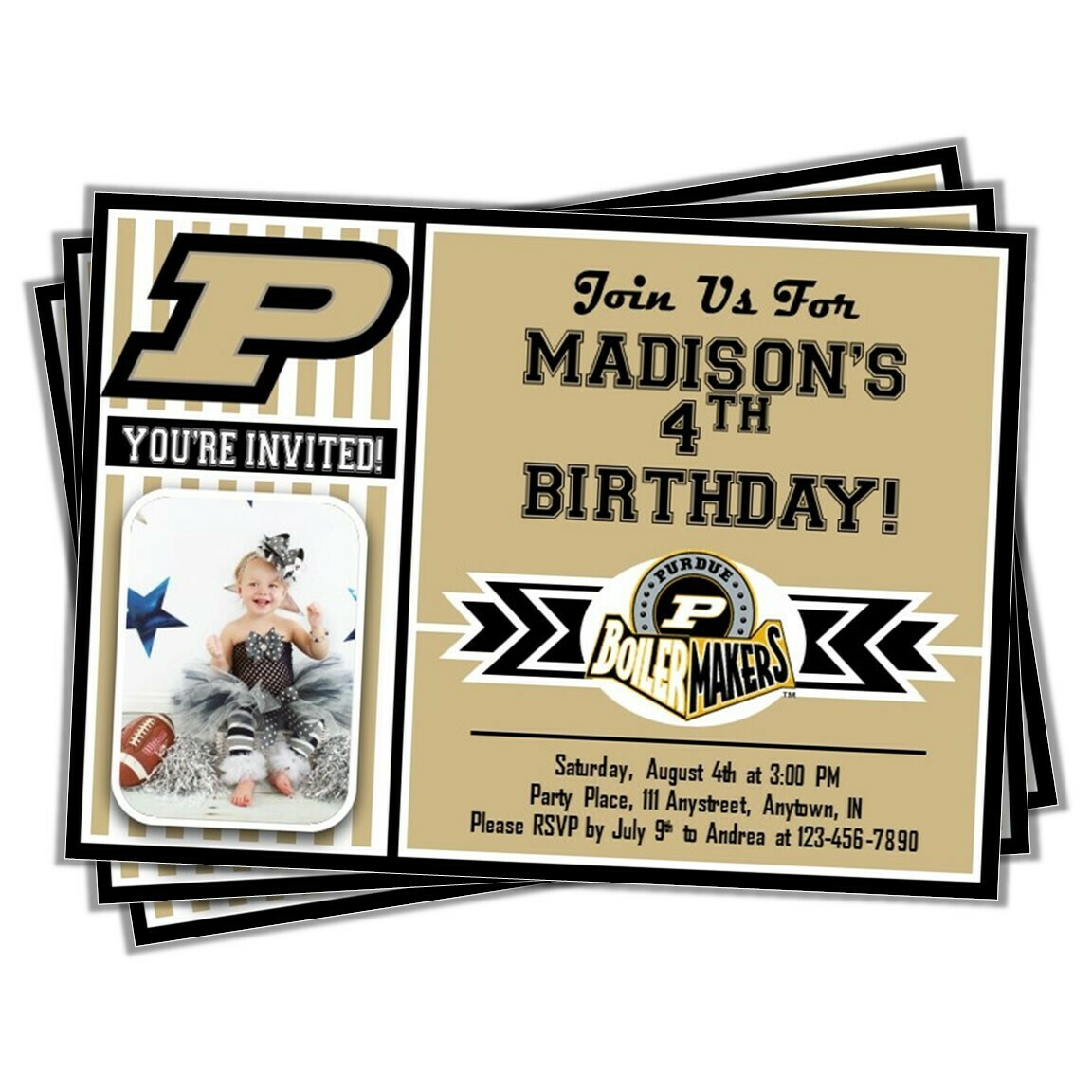 Purdue Boilermakers Photo Birthday Invitation College bball