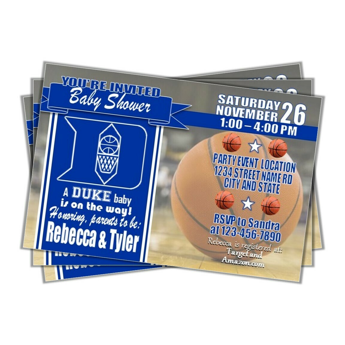 Duke Blue Devils 4"x6" NCAA College Basketball Baby Shower Invitation